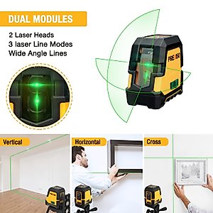 PREXISO Laser Level Self Leveling - 100Ft Rechargeable Cross Line Laser, Green Line leveler Tool for Construction, Floor Tile, Home Renovation with Magnetic Pivoting Base, Target Plate & Portable Bag