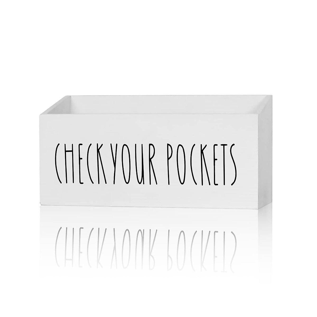 Pocket Treasures Holder, Laundry Room Organization, Magnetic Laundry Money Coin Caddy, Farmhouse Check Your Pockets Sign Bin Box Wall Mount, Laundry Storage Organizer Decor Container (Black)