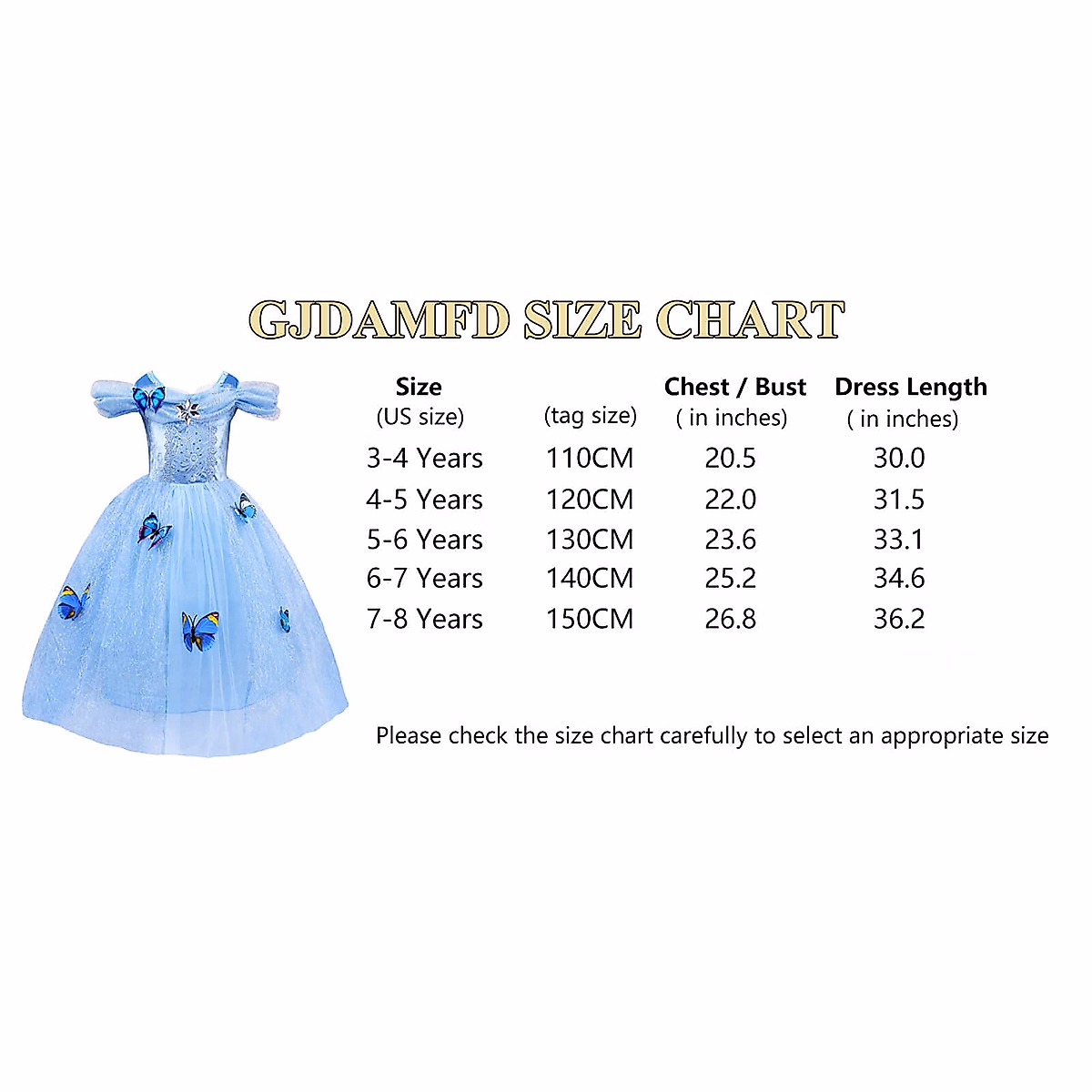 GJDAMFD Girls Dress up Costume Blue Butterfly Princess Dresses with Accessories for Little Girls 3-4T