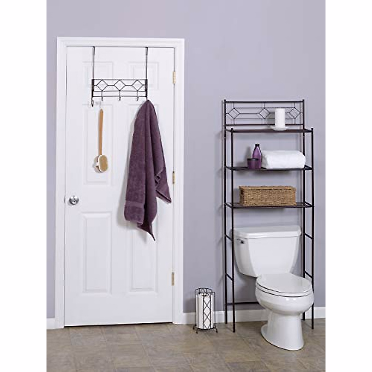 Zenna Home 3-Piece Bath in a Box Spacesaver, Door Hook and Toilet Paper Holder, Bronze