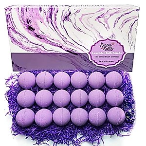 Lavender Bath Bombs Gift Set for Men and Women. 18 Lavender Bath Bombs Bulk with Essential Oils. Relaxing Bath Bombs Individually Wrapped with Organic Ingredients. Natural Bath Balls for Women & Men!