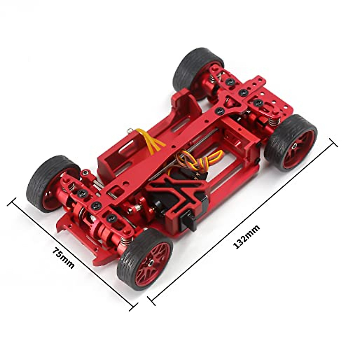 Abendor New Upgrate Mini-Q 1:28 Rc Car Frame, Aluminium Alloy & Plastic Frame Kit for 1/28 Mini-Q RC Car Frame Assembled with Wheels DIY Parts (Red)
