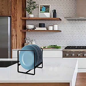 CUKE2BEET 3PCS Metal Plate Holder Organizer, Vertical Plate Rack Dish Organizer for Cabinet,Dish Storage Rack Drying Rack for Cupboard (1 Large and 2 Small, Black)