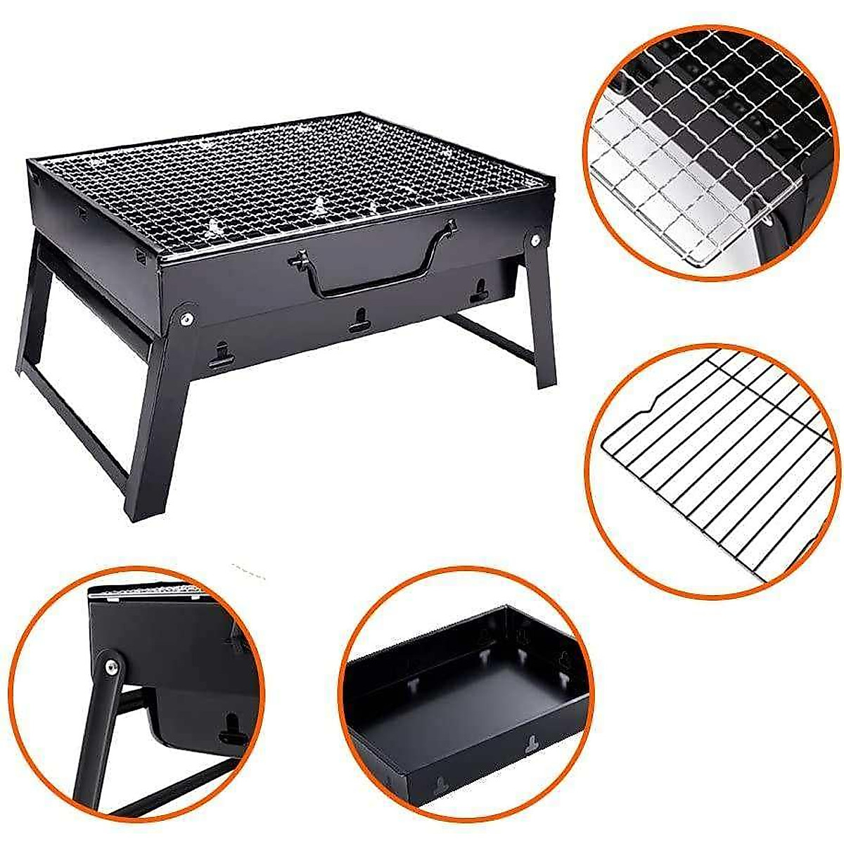 HOSEMN 2023 NEW Portable Folding Charcoal Grills, Stainless Steel Grill Table, Easy Portability For for Outdoor Cooking, Barbecue Camping, Beach BBQ, Picnic Backyard - Black (17"x11.4"x9.4"）