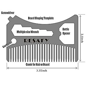 Resafy Special Thickening Stainless Steel Hair Comb Beard Wallet Comb with Bottle Opener Screwdriver Wrench