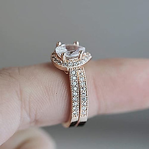 SCHZBSP 18K rose gold plated classic pear-shaped diamond engagement ring two-piece fashion sterling silver ladies ring exquisite drop-shaped cut cubic zirconia ring female engagement wedding ring (9)