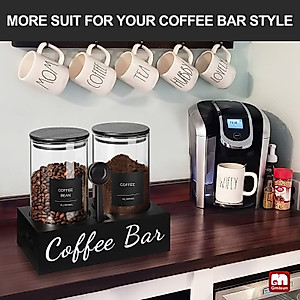 GMISUN Coffee Container, 2Pcs 50oz Black Glass Coffee Bean Storage Canister with Airtight Lids, Coffee and Sugar Jar Set with Scoop/Shelf/Labels, Coffee Containers for Coffee Bar Ground Coffee/Tea