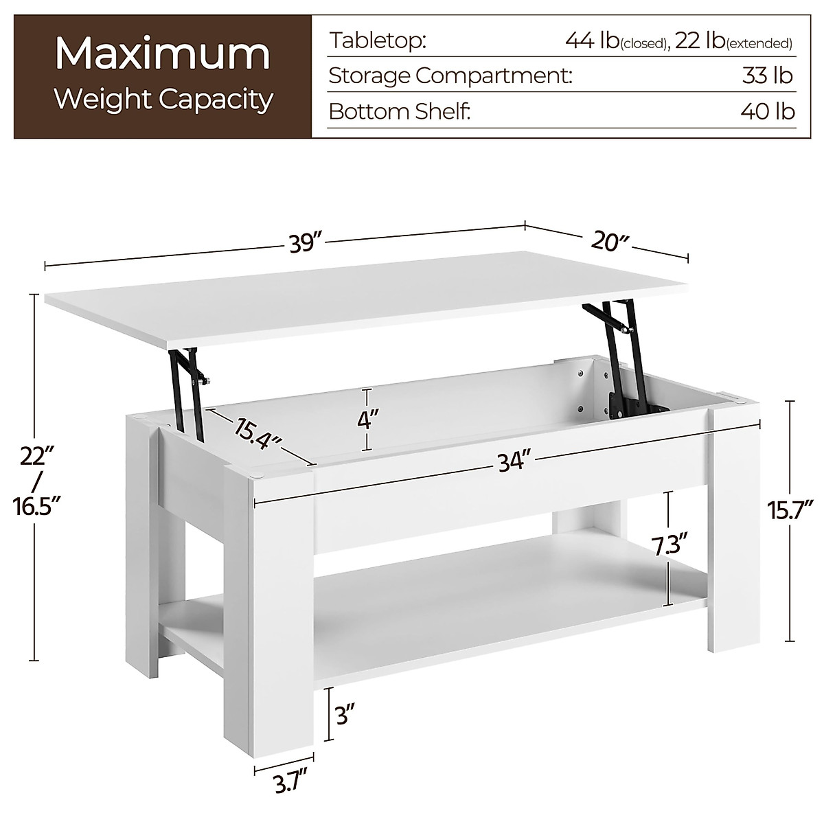 Yaheetech Lift Top Coffee Table w/Hidden Storage Compartment and Storage Shelf - Lift Tabletop for Living Room Reception Room, White