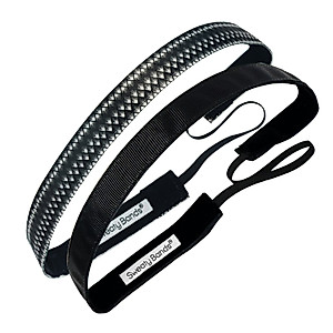Sweaty Bands Womens Girls Headband - Non-Slip Velvet-Lined Fitness Hairband - 2-Pack Paparazzi Black and Rock Solid Black 5/8-Inch