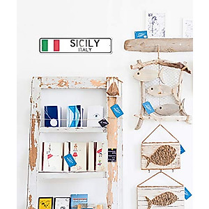 Sicily, Italy - Italian Flag Sign - Metal Novelty Sign for Home Decoration, Italian Restaurant Wall Decor, Street Sign, Italian Hometown Sign - 4x18 inches