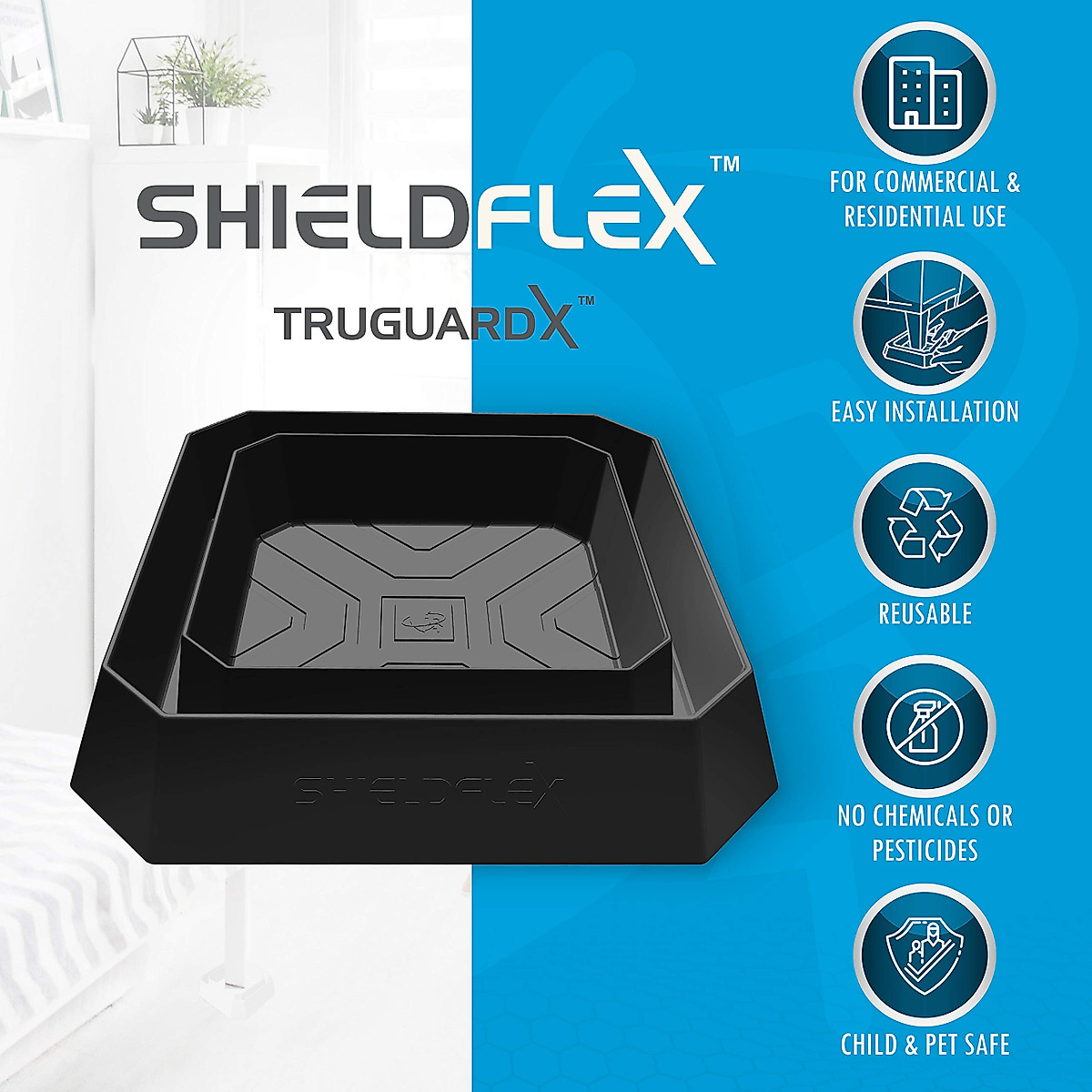 Bed Bug Trap — 12 Pack | TruGuard X Bed Bug Interceptors (Black) | Eco Friendly Bed Bug Traps for Bed Legs | Reliable Insect Detector, Interceptor, and Monitor for Pest Control and Treatment