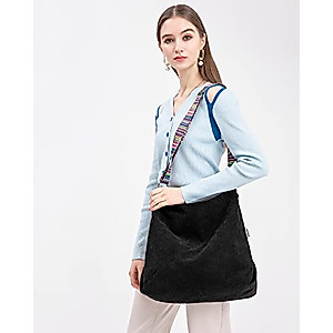Tote Bag Women Large Crossbody Bag Stylish Handbag for Women Corduroy Hobo Bag Fashion shoulder Bag Purse (Black)