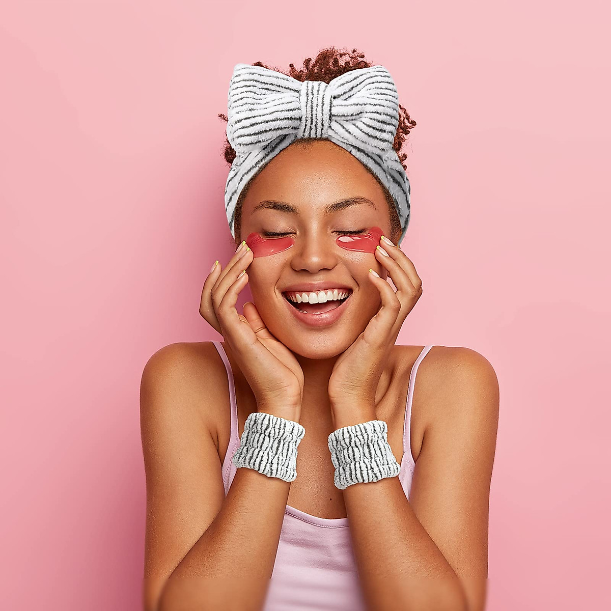 Hanaive headbands for women for washing face Spa Headband and Wristbands, Makeup Headband for Washing Face, Kids Soft Facial Makeup Head Band, Shower Skin Care Girl Hair Supplies (Light Stripes)