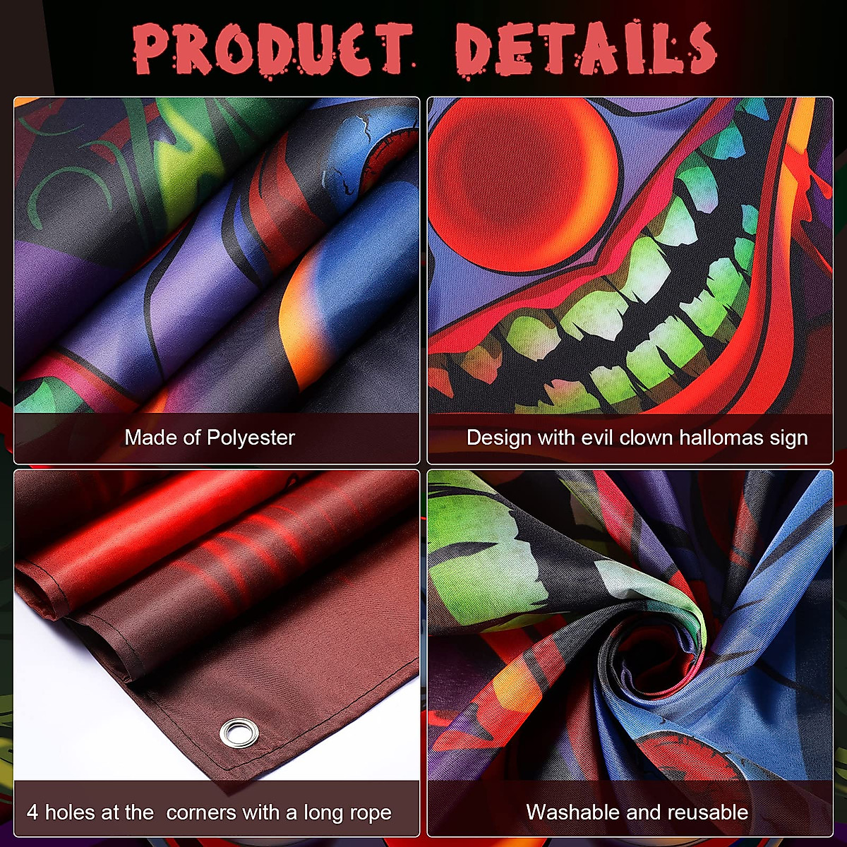 Halloween Clown Decorations Scary Carnival Backdrop Halloween Clown Banner Creepy Clown Background Photography for Horror Circus Carnival Halloween Party Decor Supplies Scary Evil Vampire (Scary)