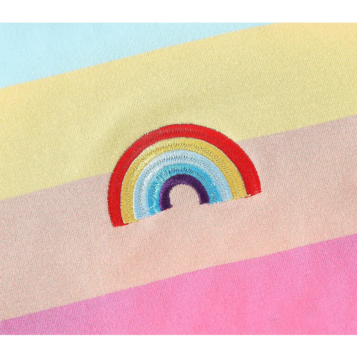 Julerwoo Toddler Girls Cotton Stripe Sweatshirt Hoodie Rainbow Embroidery Pocket Pullover Tops (6T, Color Stripe)