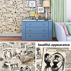 HOYOYO 17.8 x 78 Inches Self-Adhesive Liner Paper, Removable Shelf Liner Wall Stickers Dresser Drawer Peel Stick Kitchen Home Decor, Newspaper