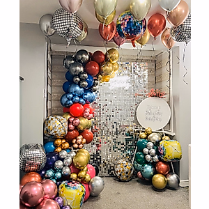 HKYOOD Disco Balloons Garland Arch Kit - 22 18 12 10 5 inch Metallic Purple Blue Hot Pink Green Silver Chrome Disco Balloon with for Birthday Sing Themed 70S 80S 90S Bachelorette Party Decorations