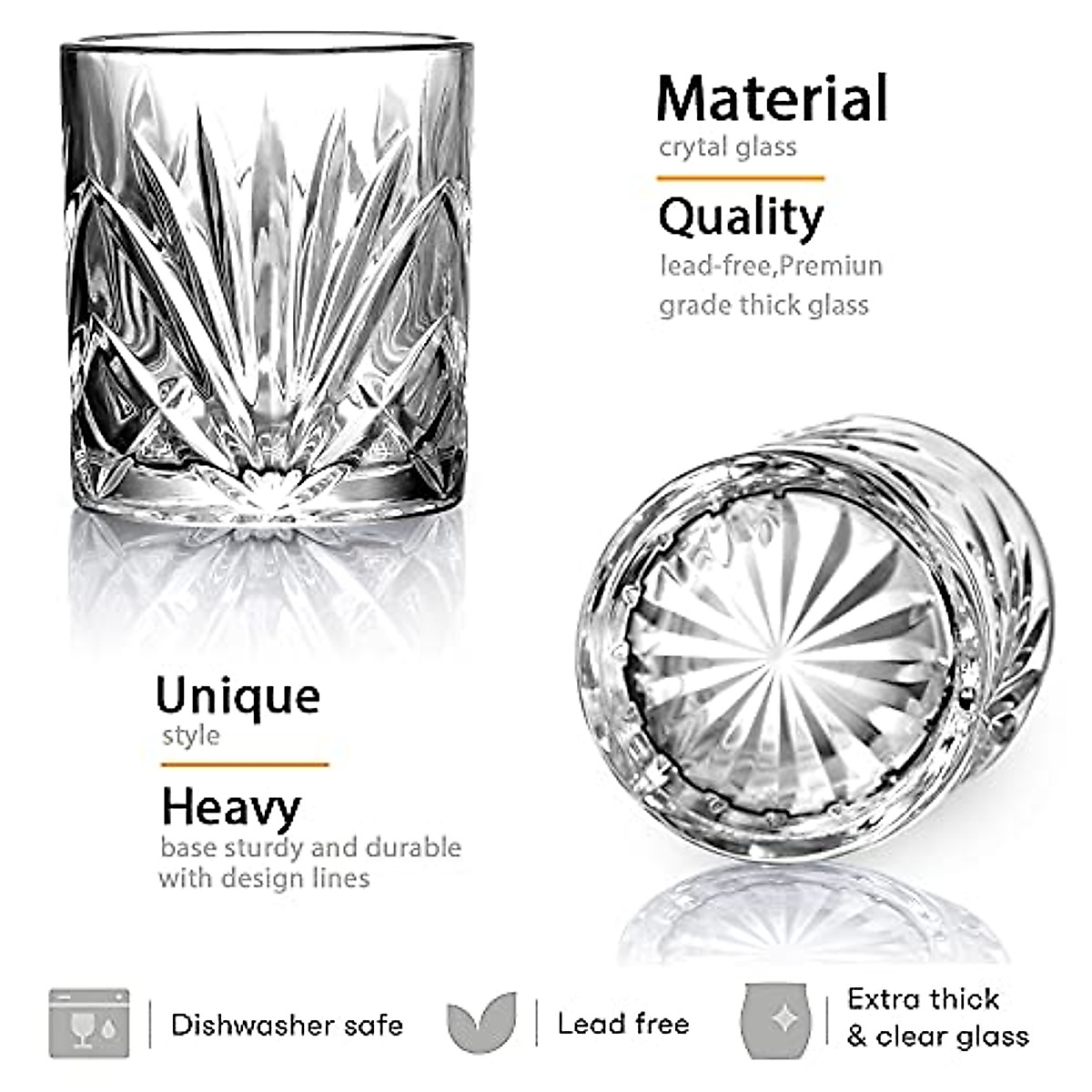 Whiskey Glasses Set of 6-10oz Premium Crystal Whiskey Glass, Rock Style Old Fashioned Glass For Drinking Scotch, Bourbon, Cognac, Irish Whisky and Old Fashioned Cocktails
