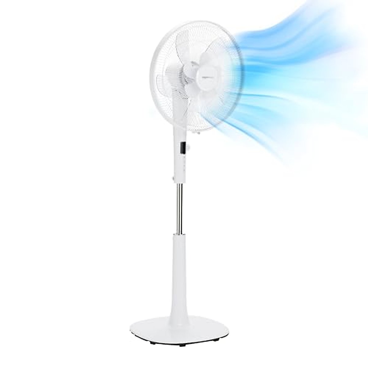 Amazon Basics 16-Inch 12-Speed Pedestal Floor Fan, Standing Fan for Home, with Oscillating Dual Blades, Remote Control, Ultra Quiet and Energy-Efficient DC Motor, Timer, Tilted Head, White
