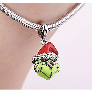 BOLENVI Monster Stole Christmas Green Red 925 Sterling Silver Charm Bead For Pandora & Similar Charm Bracelets or Necklaces
