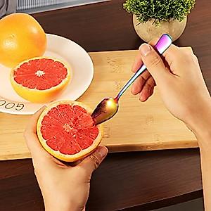 Grapefruit Spoons & Grapefruit Knife, Stainless Steel Grapefruit Utensil Set, Serrated Edge & Thick Gauge Handle, Rainbow Kitchen Tool with Non-stick Plating for Kiwi, Dessert, Apple (5 PCS)