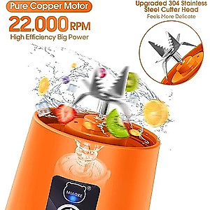 Portable Blender, MIAOKE Personal Mini Juice Blender, USB Rchargeable Juicer Cup with Six Blades in 3D, Smoothie Blender Home/Office/Outdoors- Orange