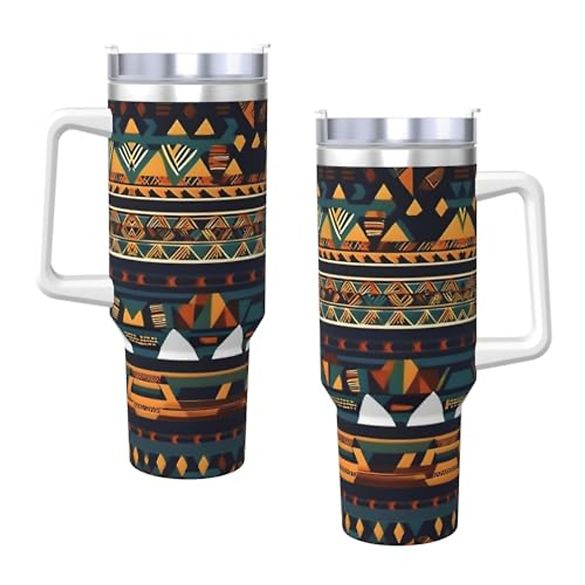 HULIBIN African Ethnic Pattern Print Double Deck Stainless Steel Travel Coffee Cup With Lid 40 Oz Ice Bully Cup