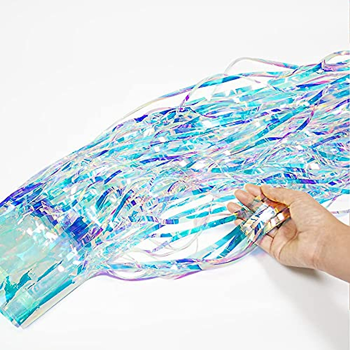 Iridescent Tinsel Foil Fringe Curtains for Birthday Party Photo Backdrop Twinkle Star Garland Holographic Backdrop for Disco Euphoria Party Decorations