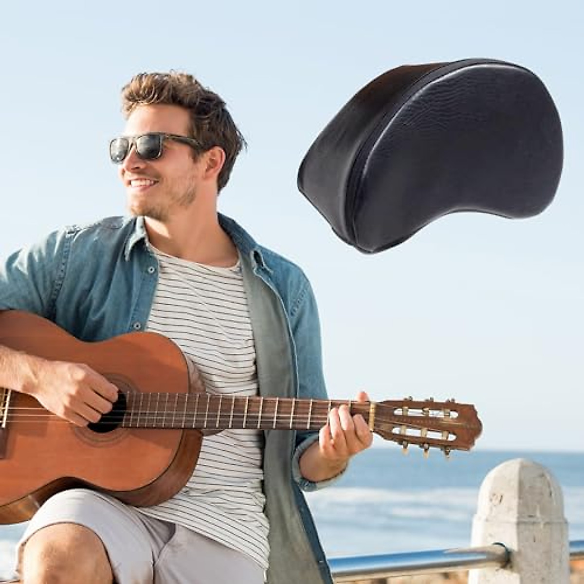 Guitar Cushion PU Leather Cover Built-in Sponge Contoured Guitar Bass Cushion Padded Support for Classical Acoustic Electric Guitar Players Guitarist Musical Instruments Accessories Tool