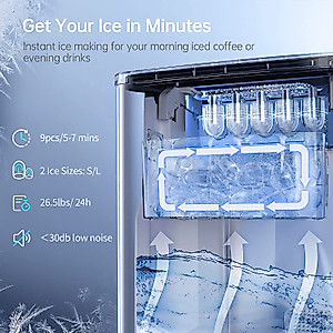 HolySpring Ice Maker Machine Countertop, Portable Ice Makers with Ice Bags and Standing Ice Scoop Basket, Countertop Ice Maker 2.1L w/Self Cleaning, 9 Bullet Cubes Ready in 5-7Mins, 26.5lbs in 24 hrs