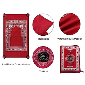 Kellegour 2 Pieces Islamic Prayer Mat,Muslim Prayer Carpet,with Compass Pocket Sized Carry Bag,Muslim Travel Prayer Mat and Attached Compass,Islamic Prayer Rug, with Compass