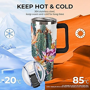 Blooming Green 40 Oz Water Bottle, Stainless Steel Tumbler with Handle And Straw, Extra Large Insulated Tumbler, Flip Straw Tumblers for Sports, Work, Car, Travel And Weekends