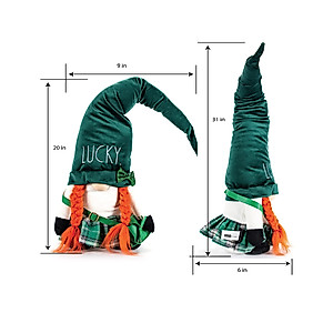 Rae Dunn St. Patrick's Gnome Lucky - 19 Inch Stuffed Plush Figurine Doll with Felt Hat - Cute Ornaments and Holiday Decorations for Home Decor and Office