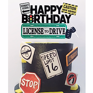 Driver License Birthday Cake Topper, New Driver Birthday Cake Decor, Car Road Signs Theme Party Supplies, 16th 17th Learner Driver Birthday Cake Topper