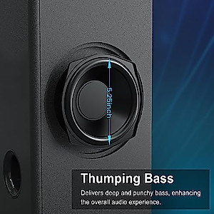 littoak Soundbar with Subwoofer, 2.1 soundbar for TV, PC Gaming, Home Audio, Bluetooth 5.0/HDMI ARC/Optical/AUX/USB Connection, Bass Adjustable, Wall Mountable, Remote Control, 16 Inch