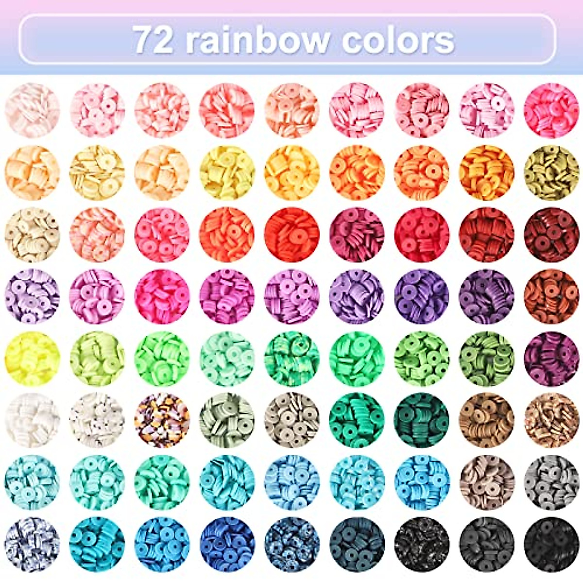 QUEFE 9000pcs, 72 Colors Clay Beads for Bracelet Making Kit for Girls 8-12, Polymer Heishi Letter Beads for Jewelry Making, for Gifts, Crafts, Preppy