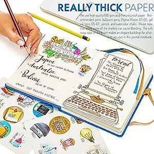Little More Dot Grid Notebook - Dotted Notebook Journal Hardcover with Thick Paper - Leather Pocket Bullet Planner (7" x 5.5") - Small Diary with Numbered Pages with Pen Loop (Blue)