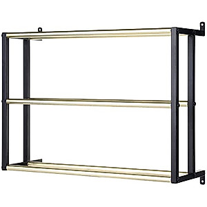 MyGift 3 Tier Wall Mounted Modern Minimalist Black and Brass Tone Metal Shoe Rack, Hanging Shoes Organizer Shelf for Closet, Mudroom, Entryway, Holds 6 Pairs