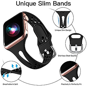 Getino Compatible with Apple Watch Bands 41mm 40mm 38mm Women Men, Soft Breathable Thin Slim Strap Sport Band for iWatch SE 1/2, iWatch Band Series 8 7 6 5 4 3 2 1, 38/40/41mm Black/Pink/Gray/White