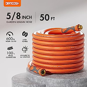 DRINCOSH Garden Hose 50 ft x 5/8", Lead-In Hose Ultra Durable Water Hose Lightweight Flexible Garden Hose With Swivel Grip Handle for All-weather Outdoor, Lawn, Car Wash, Backyard