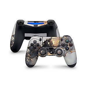 ZOOMHITSKINS Compatible with PS4 Controller Skin, Black Marble Mineral Grey Silver Gold Quartz, Durable, 3M Vinyl, Made in The USA