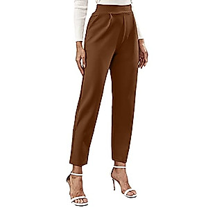 Floerns Women's Solid High Waist Tapered Ankle Stretch Work Pants Chocolate Brown M