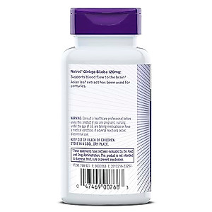Natrol Brain Health Ginkgo Biloba 120mg, Dietary Supplement for Brain Health and Memory Support, 60 Capsules, 60 Day Supply