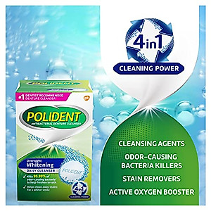 Polident Overnight Whitening Denture Cleaner Tablets, Effervescent Denture Cleanser Tablets - 84 Count (Pack of 3)