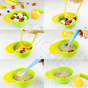 MICHEF Baby Bowls, Baby Feeding Bowls Set with 2 Hot Safe Baby Fork and Spoon, 2 Soft-Tip Silicone Baby Spoons, Mash and Serve Bowl - Baby Shower, Set of 3 Suction Baby Bowls for Toddler with Lids