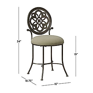 Hillsdale Furniture Marsala Vanity Stool, Gray with Brown highlighting with Cream Fabric