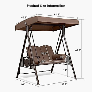 PURPLE LEAF 2-Seat Deluxe Outdoor Patio Porch Swing with Weather Resistant Steel Frame, Adjustable Tilt Canopy, Cushions and Pillow Included, Beige