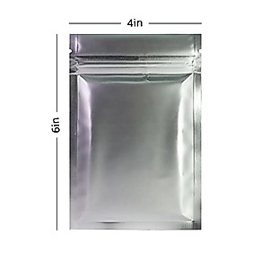 Sweet And Sleak 100 Pcs Resealable Mylar ZipLock Smell Proof Bags 4 x 6 Inches Flat Double Sided Silver Heat Sealable Incl. 24 Small Round ''Thank You'' Stickers (AP083)