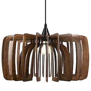 ROMGUAR CRAFT Farmhouse Pendant Light Wood Hanging Light Ceiling Chandelier, Modern Boho Hanging Lamp Lighting Fixture for Kitchen Dining Room Bedroom Living Room