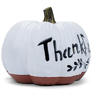 Elanze Designs Thankful White Orange Dip 8 inch Resin Stone Light Up Harvest Pumpkin